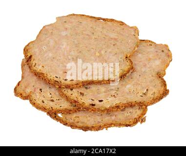 Thin slices of haslet meat isolated on a white background, haslet is an ...