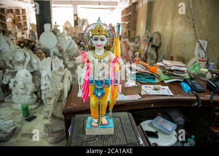 A stone statue of Lord Rama carved with elegance and aesthetic beauty ...