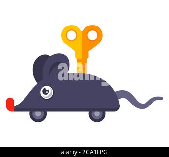 Clockwork mouse with key isolated on white background. Vector cartoon ...