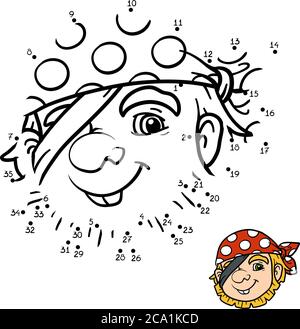 Vector dot-to-dot and color activity with pirate bottle with letter ...