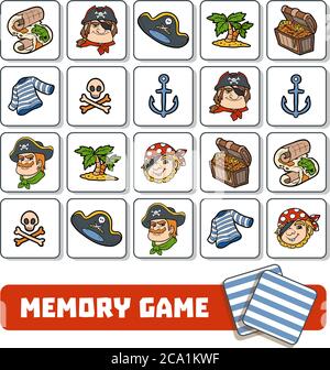 Vector pirate memory game cards with cute traditional treasure island ...