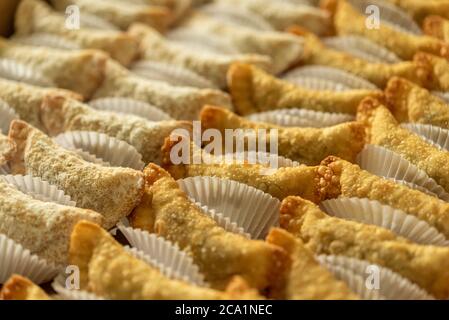 Brazilian gastronomy. Various snacks, such as pastries, chicken ...