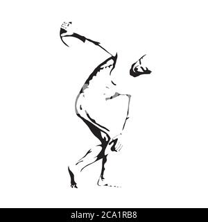 Disc Thrower. Greek Athlete sculpture. Backlight. Depth of field. Dark ...