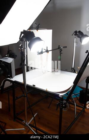 Studio flash with soft box isolated on white Stock Photo - Alamy