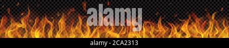Realistic long fire. Horizontal bright flames and flare sparks for ...