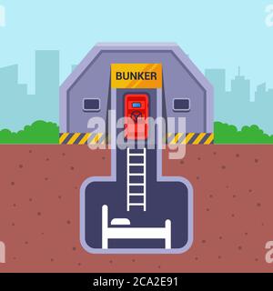 Underground bunker interior design. Vector cartoon illustration of ...