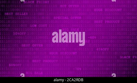 Black friday background of zeros, ones and inscriptions in dark purple ...