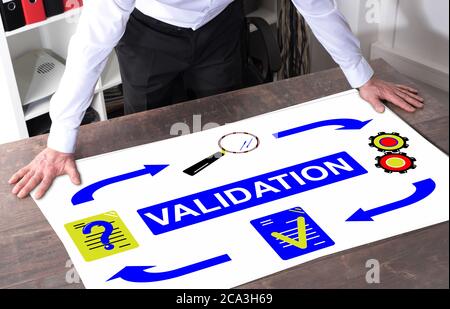 Man watching a validation concept placed on a desk Stock Photo - Alamy