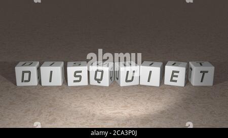 DISQUIET arranged by cubic letters on a mirror floor, ideal for concept ...