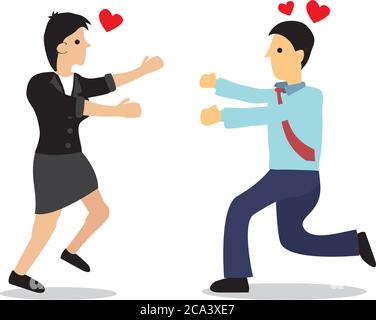 Happy couple running to each other. Love, girlfriend, heart flat vector ...