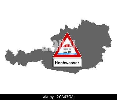 Map of Austria with flood warning sign Stock Photo - Alamy