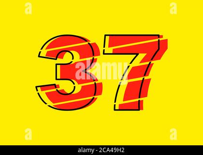 Modern Red 37 Number Design Vector Illustration. Numeral Vector Trendy ...