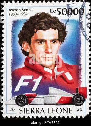 Ayrton Senna portrait on african stamp Stock Photo - Alamy