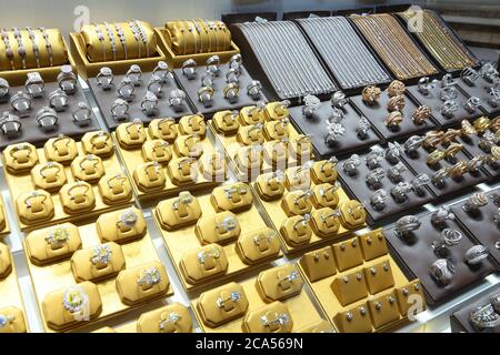 Diamond rings in the Gold Souk, Deira, Dubai, United Arab Emirates ...
