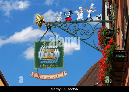 Restaurant sign, Eguisheim, Plus beaux villages de France, Haut-Rhin ...