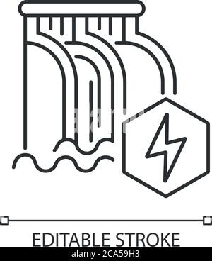 Hydroelectric dam linear icon. Water energy plant. Thin line ...