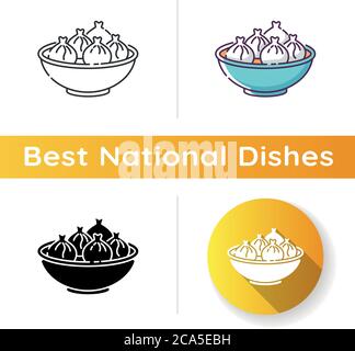 Khinkali black glyph icon. Georgian meal recipe. Chinese dumpling ...