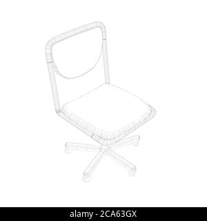 Wireframe of a comfortable chair from black lines isolated on white background. Front view. 3D ...