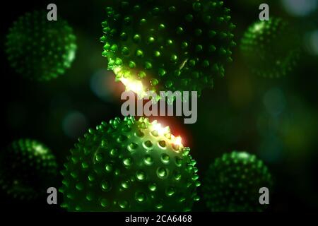 Green single cell chlorella algae microscopic conceptual 3D ...