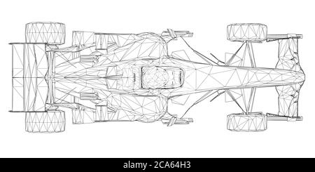 Wireframe racing car from black lines on a white background. Isometric ...