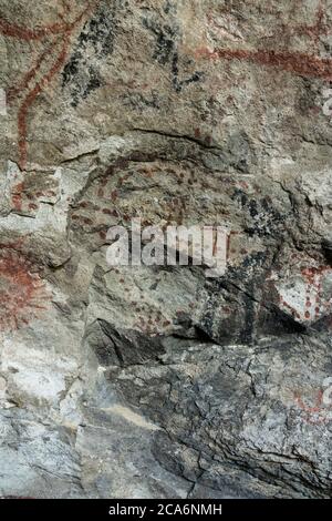 5,000 year old pictograph rock art paintings in the Mitla Caves in the ...