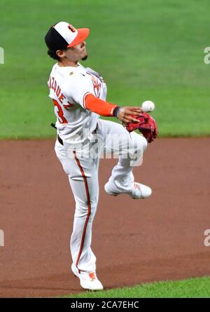 Baltimore Orioles shortstop Andrew Velazquez (13) throws on a play in a ...