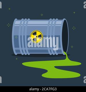 Radioactive substance spilled on the floor from a fallen barrel. flat ...