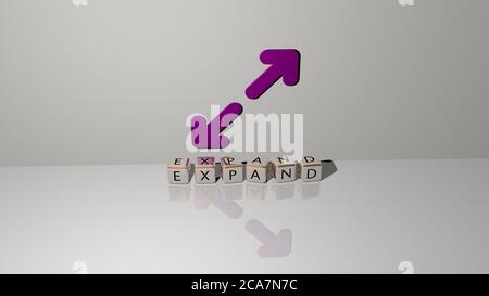 3D representation of expand with icon on the wall and text arranged by ...