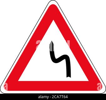 Double bend first to the left road sign. Crooked sign on crooked Stock ...