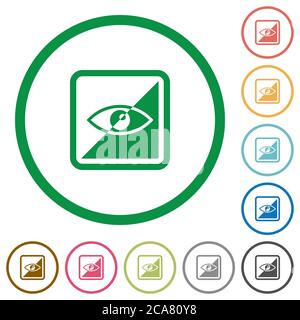 Invert object flat color icons in round outlines on white background ...