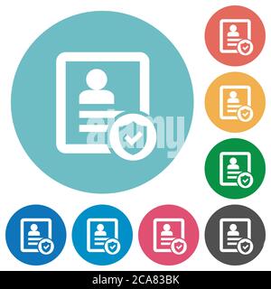 Protected contact flat white icons on round color backgrounds. 6 bonus ...