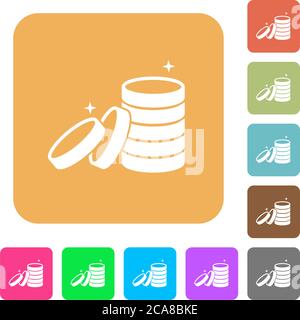 Treasure flat icons on rounded square vivid color backgrounds Stock ...