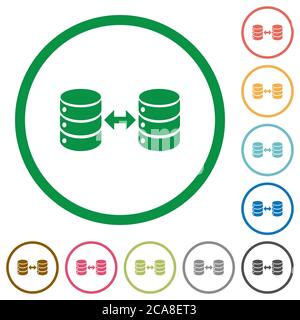 Syncronize databases white flat icons on color rounded square backgrounds Stock Vector Image ...