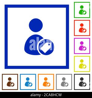 Tagging user flat color icons with quadrant frames on white background ...