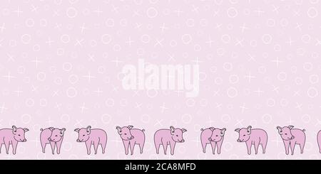 Pigs seamless vector border. Cute polka dot pig faces coral pink on ...
