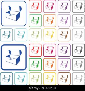 Empty open coffer flat color vector icons with shadows in round ...