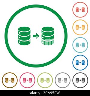 Database mirroring flat white icons on round color backgrounds Stock ...