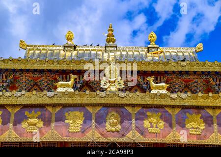 Golden Summit Tibetan Buddhist monastery Arou Temple. A famous historic ...