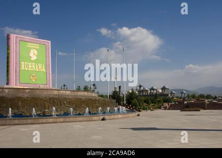 Giant representation of Ruhnama, the book of Turkmenbasy, Aschgabat ...