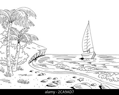 Sea bay graphic black white landscape sketch illustration vector Stock ...