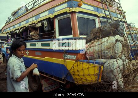 a Bus at the Bus Terminal in the city of Pakse in the Province ...