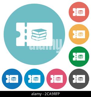 Bookstore discount coupon flat white icons in square backgrounds. 6 ...