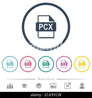 PCX file format flat color icons in square frames on white background ...