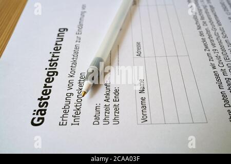 Form for guest registration (Gästeregistrierung) in a restaurant in ...