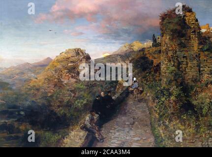 Achenbach Oswald - Sunset over a Small Southern Italian Mountain Town ...