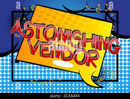 Vendor Comic book style cartoon words on abstract comics background ...