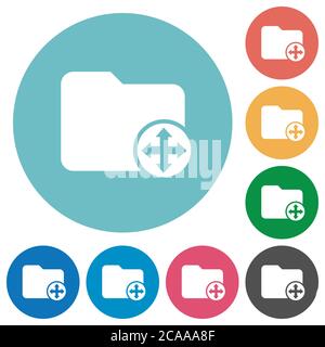 Move directory flat white icons on round color backgrounds. 17 ...