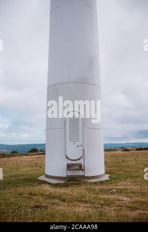 Wind farm and open entrance door to the wind turbine seen in Zlata ...