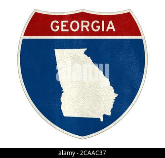 Map of Georgia on highway road sign over blue background, 3d rendering ...