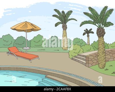 Swimming pool graphic color landscape sketch illustration vector Stock ...